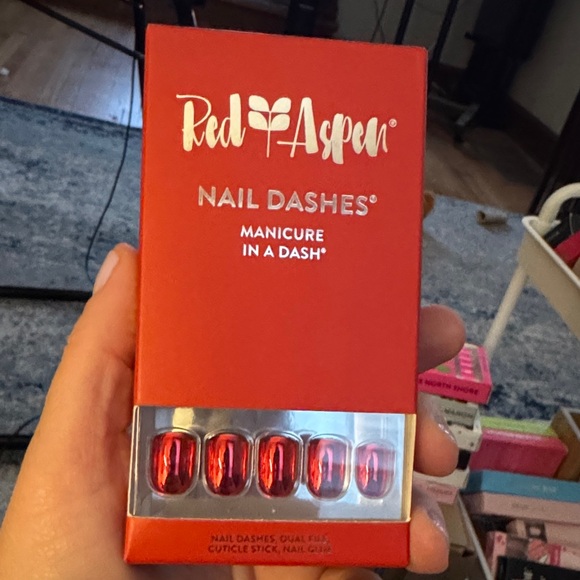 Red Aspen | Makeup | Red Aspen Nail Dashes Short Squoval Crimson Chrome ...